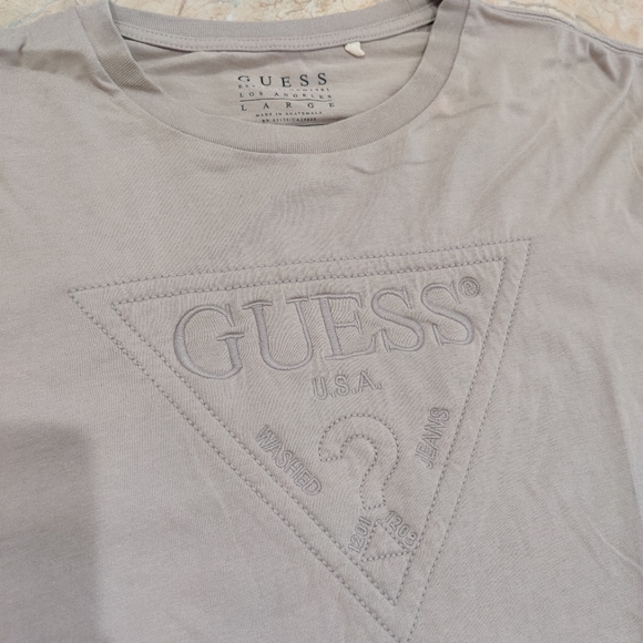 Guess | Shirts | Guess Embossed Logo Tee Grey Beige Shirt | Poshmark